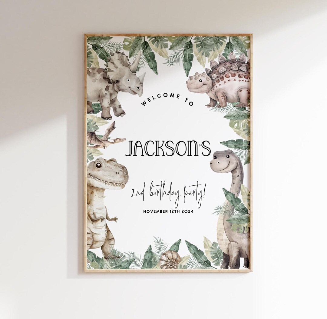Dinosaur Birthday Welcome Sign, Any Age, Dino Welcome Poster, Dinosaur ...