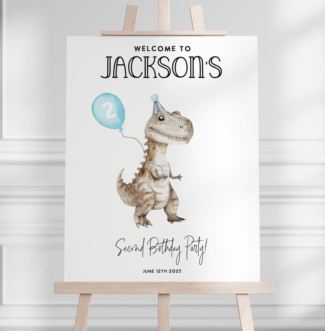 Editable Dinosaur Birthday Welcome Sign: Dino Party Decor (digital ...