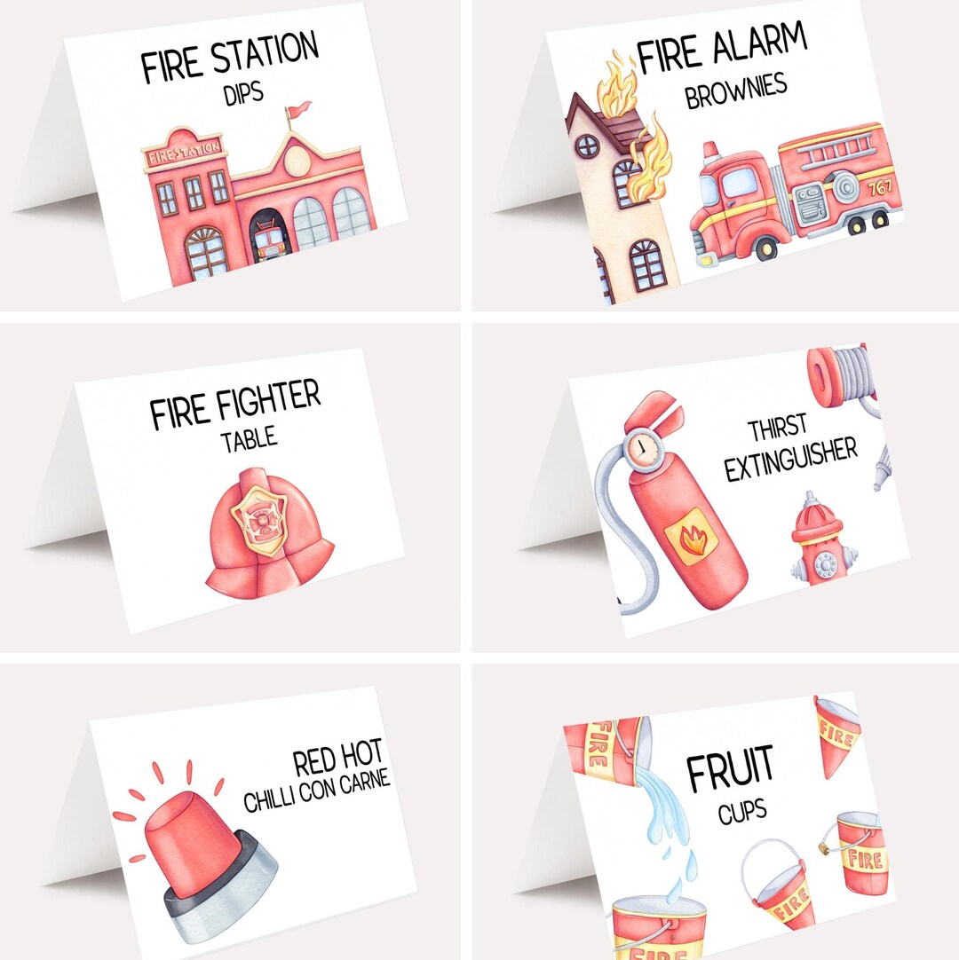 Editable Firetruck Birthday Food Tents: Party Table Signs (digital ...