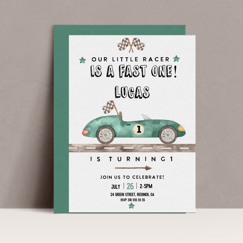 Fast One Birthday Invitation Race Car Birthday 1st Birthday - Etsy