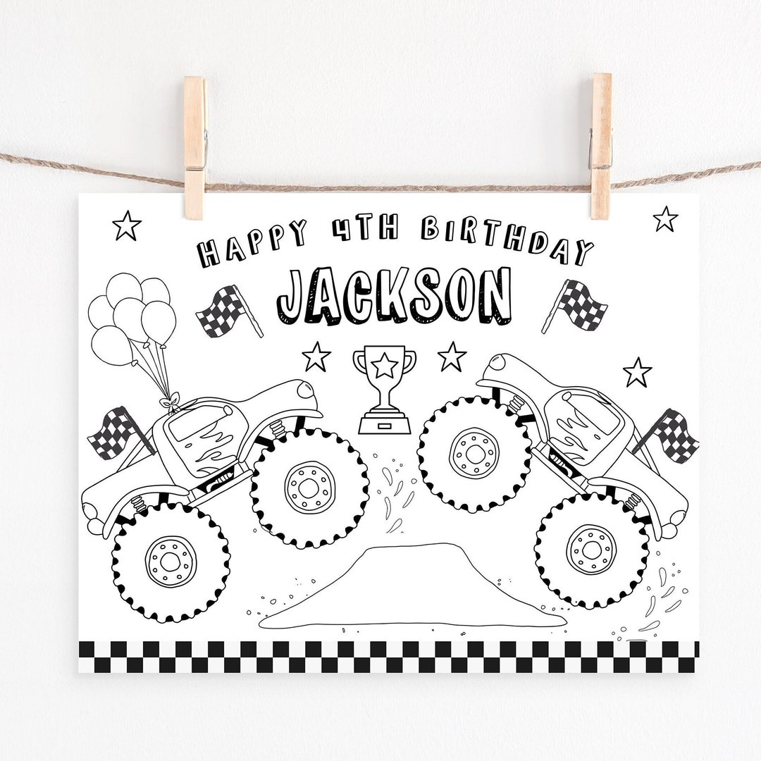 Monster Truck Coloring Page, Birthday Activity Page, Monster Jam, Truck ...