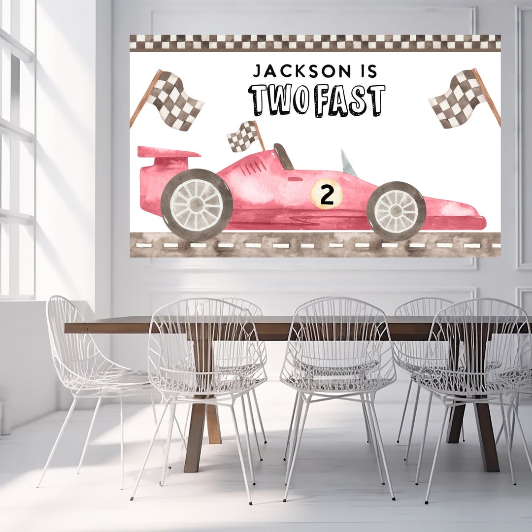 Race Car Birthday Backdrop, TWO FAST Birthday Banner, Car Poster ...