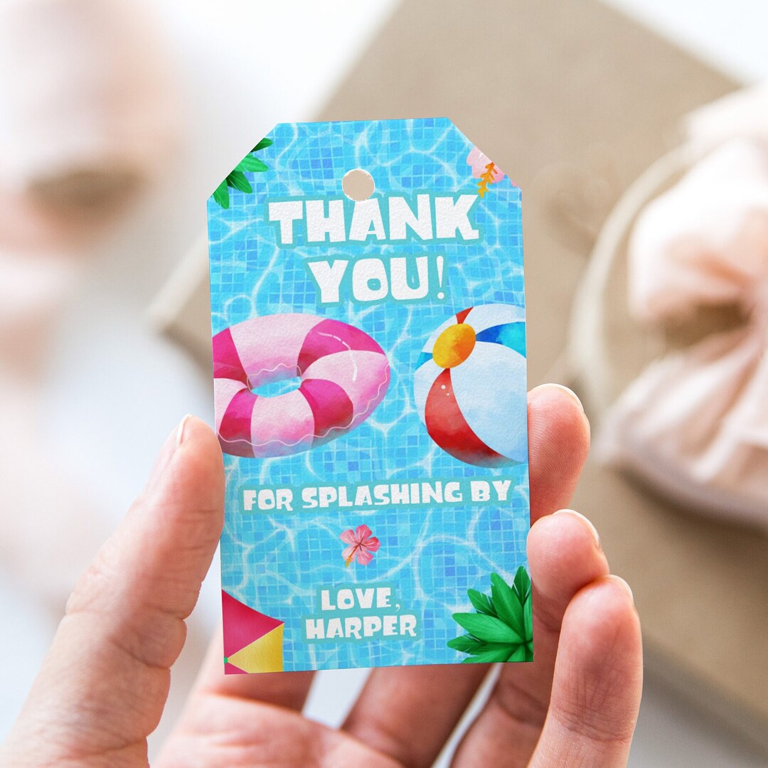 Pool Party Birthday Invitation Thank You Tag, Summer Pool Party, Splish ...