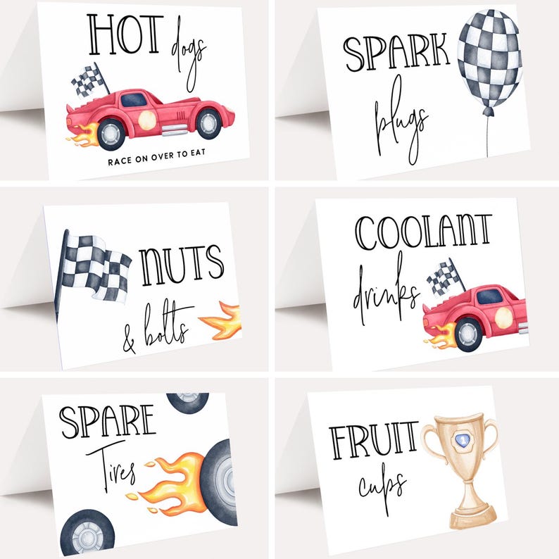 Editable Race Car Party Signs: Pit Stop, Refueling Station (digital ...