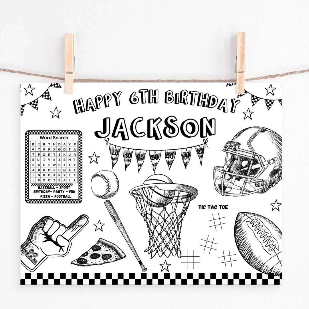 Sports Party Coloring Sheet, Bruh Coloring Page, Football Activity Mat ...