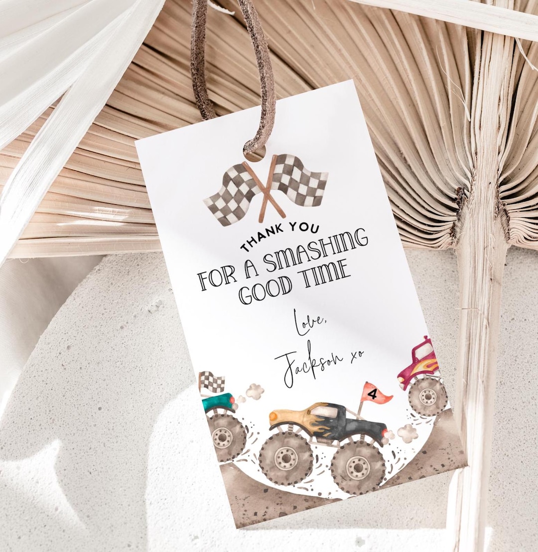 Editable Monster Truck Thank You Tags, Monster Truck Favor Tag, Monster ...