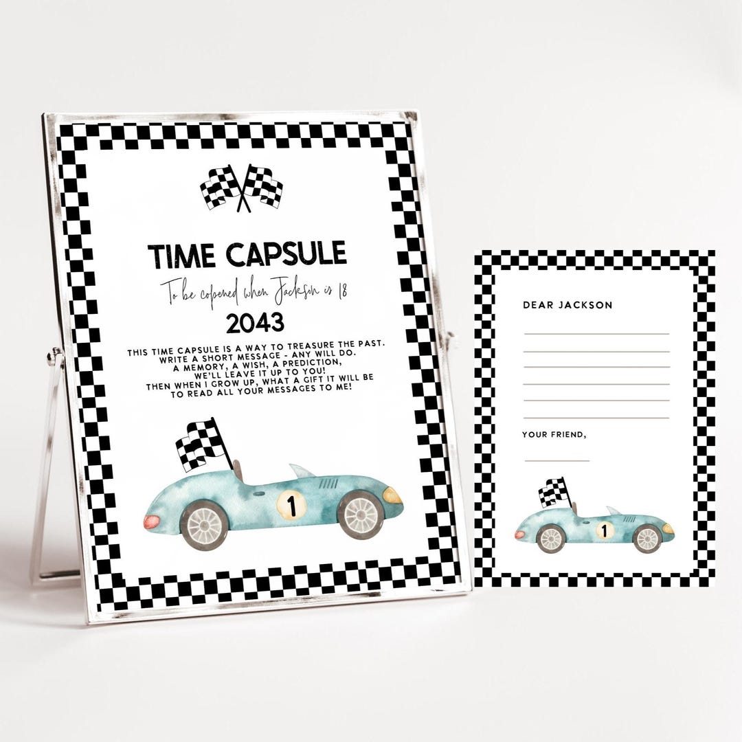 Race Car Time Capsule Sign: First Birthday Decoration (editable ...