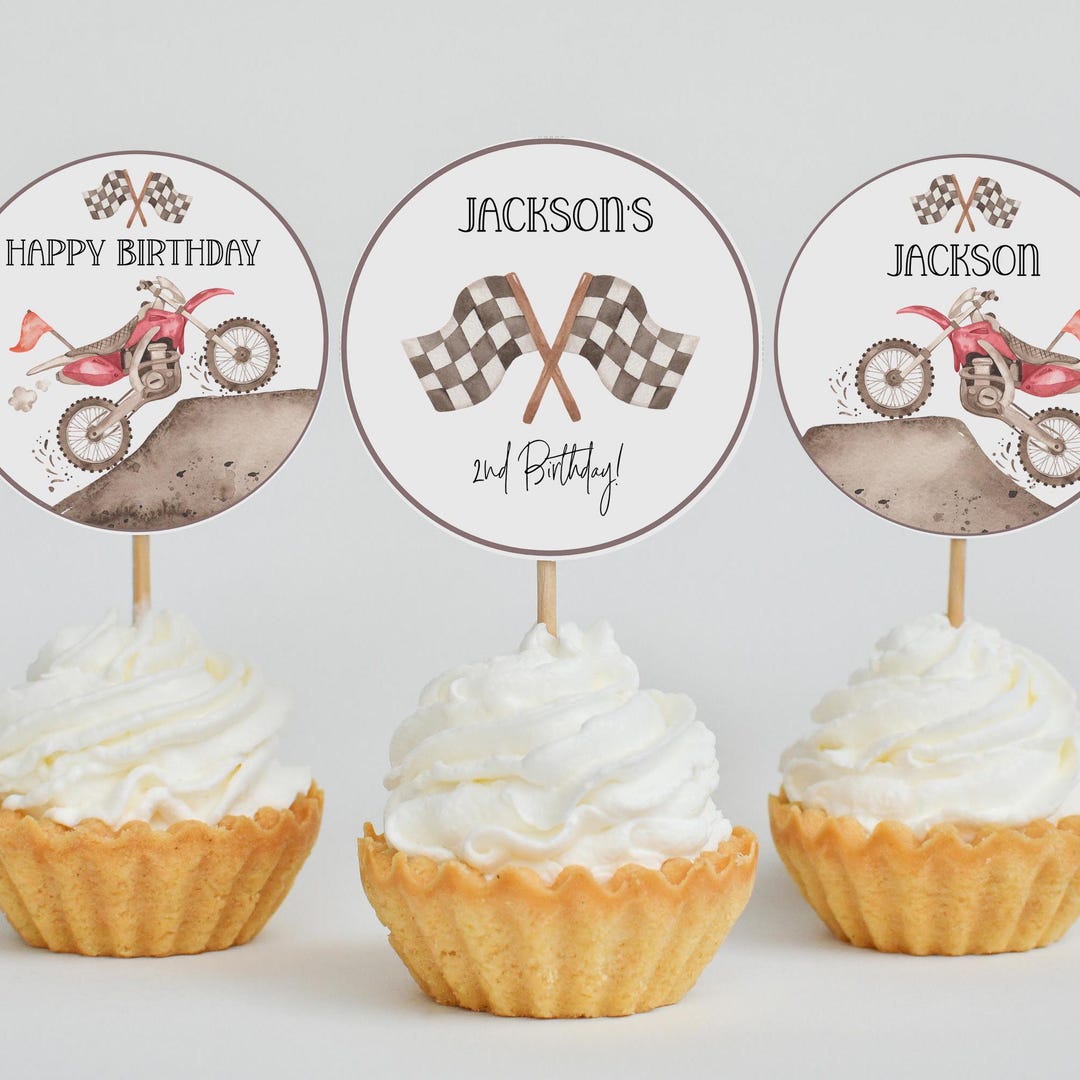 Dirt Bike Birthday Cupcake Toppers: Motocross Party Decor (printable ...