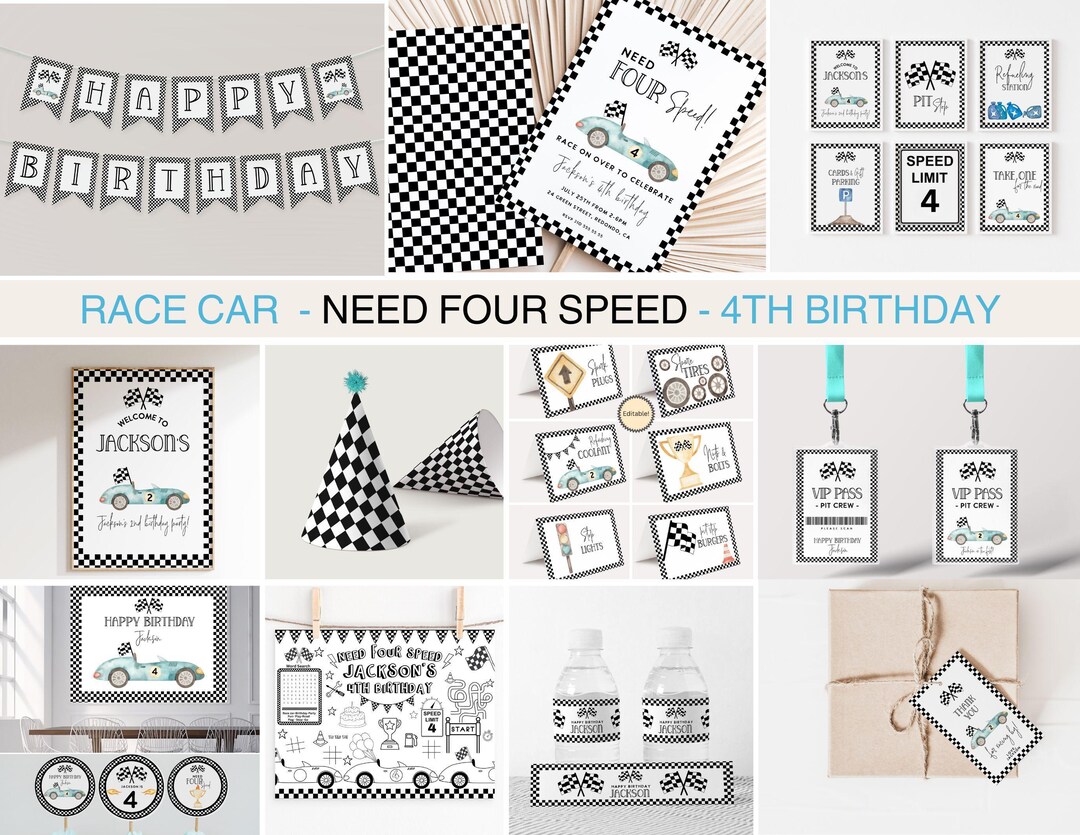 Race Car 4th Birthday Party Bundle: Need Four Speed,editable Decor ...