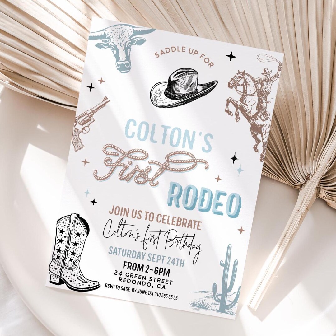 Editable First Rodeo Birthday Invitation, 1st Birthday, Boy Birthday ...