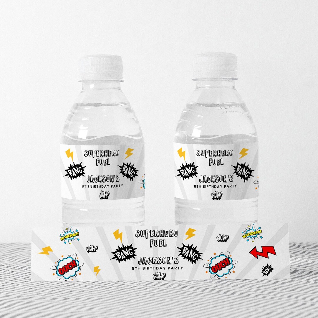 Superhero Birthday Water Bottle Label, Any Age, Superhero Invitation ...