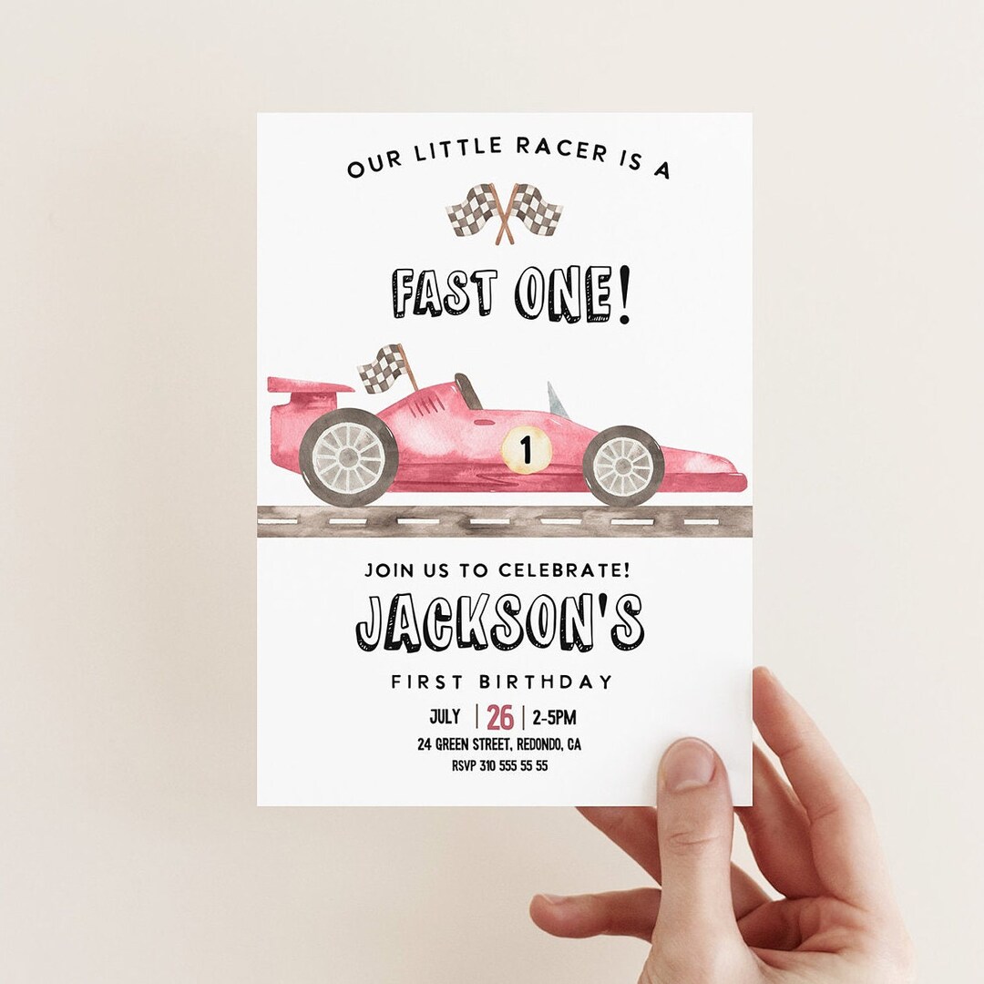Race Car Birthday Invitation, Fast One Birthday, Car Birthday, First ...