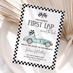Blue Race Car 1st Birthday Invitation: Fast One Party (digital Download ...