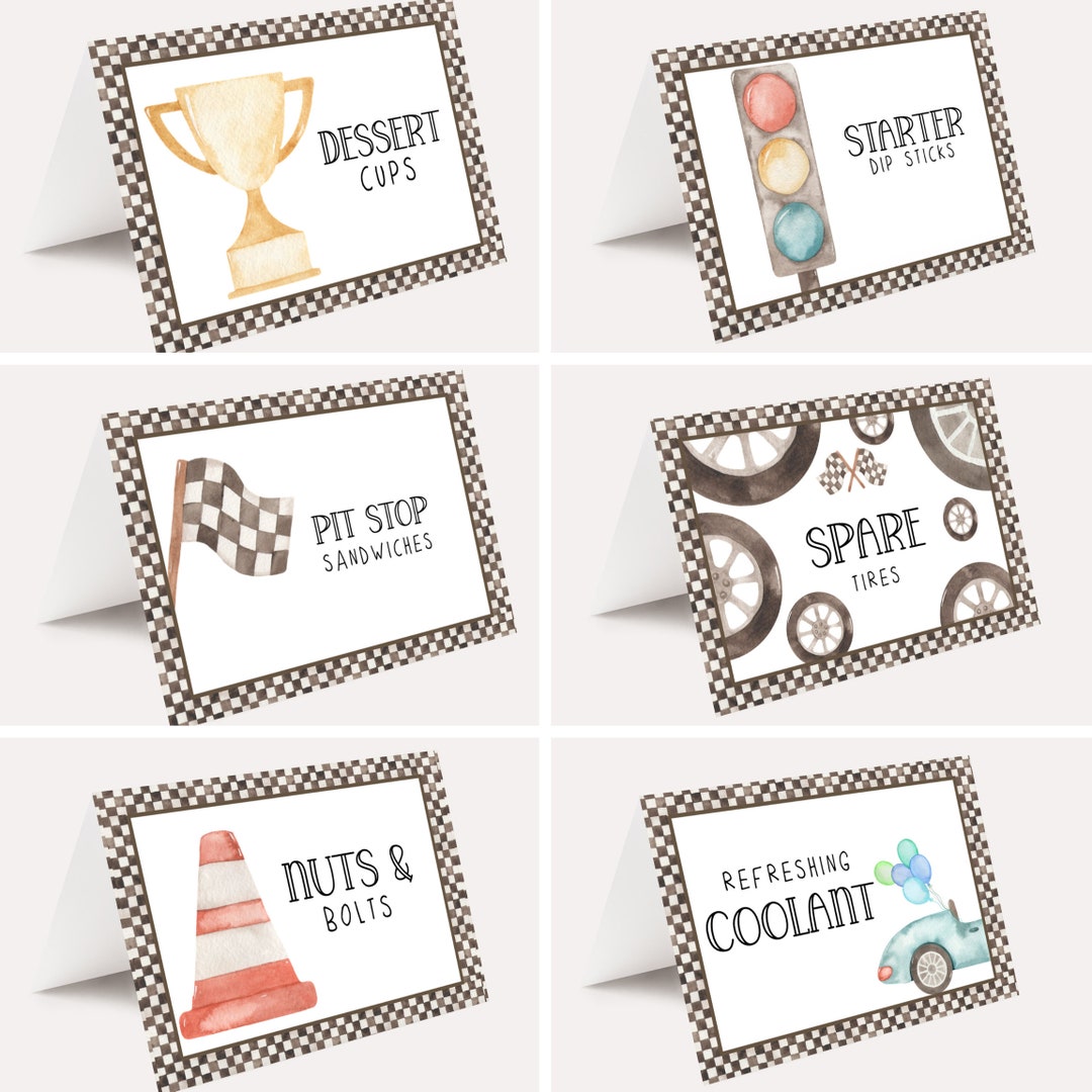 Race Car Food Tent Label, Racecar Food Labels, Birthday Tent Cards ...