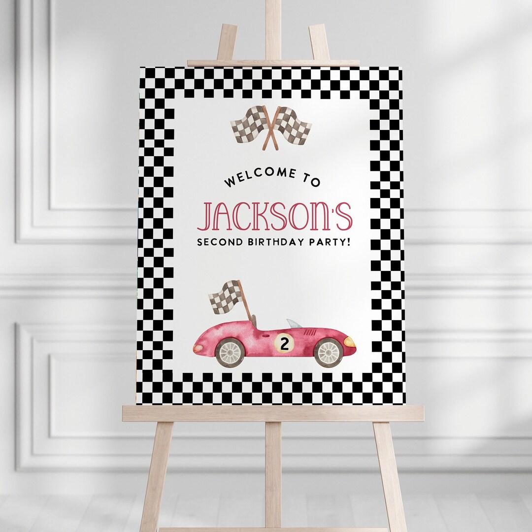 Race Car Birthday Welcome Sign, Birthday Banner, Two Fast Party, 2nd ...