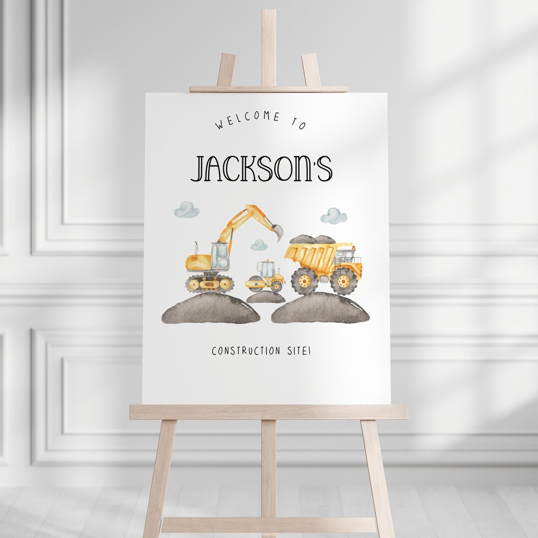 Construction Birthday Welcome Sign Yellow Dump Truck, Construction Sign ...