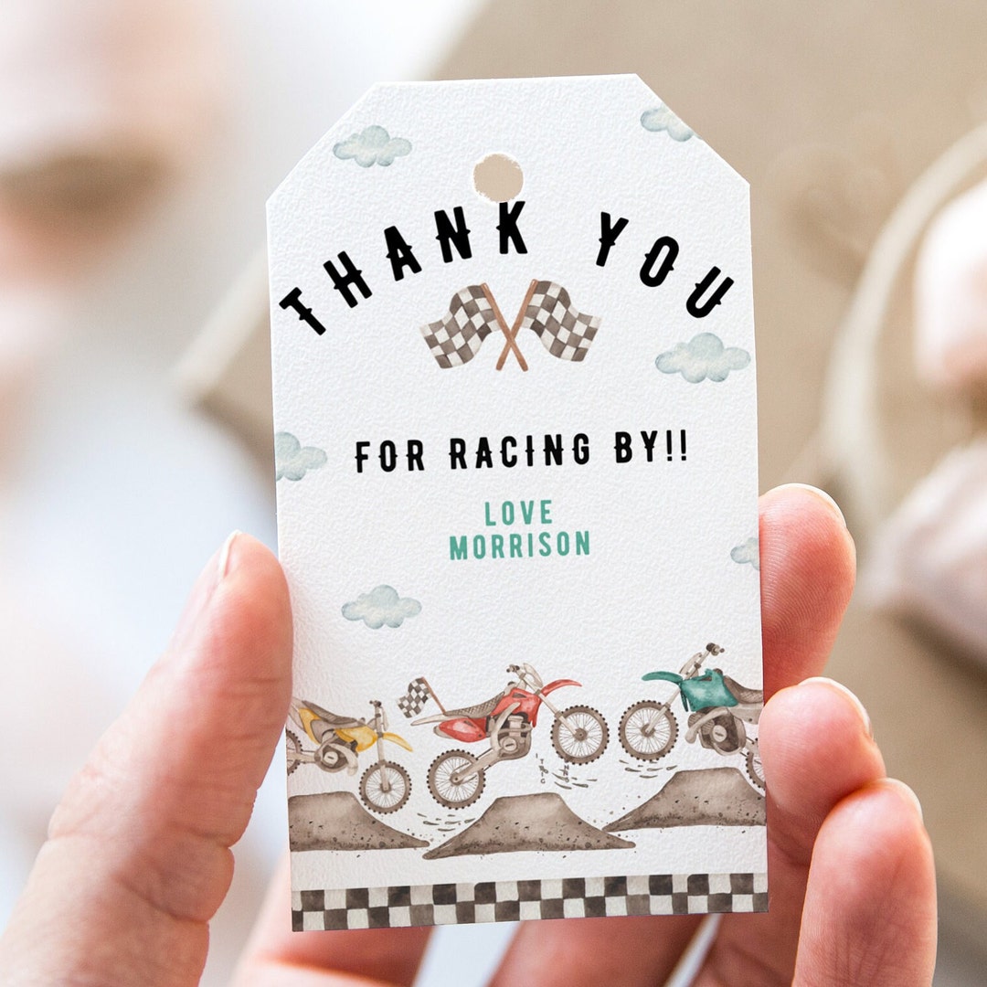 Dirt Bike Birthday Thank You Tag, Any Age, Motercycle Invite, Favor Tag ...