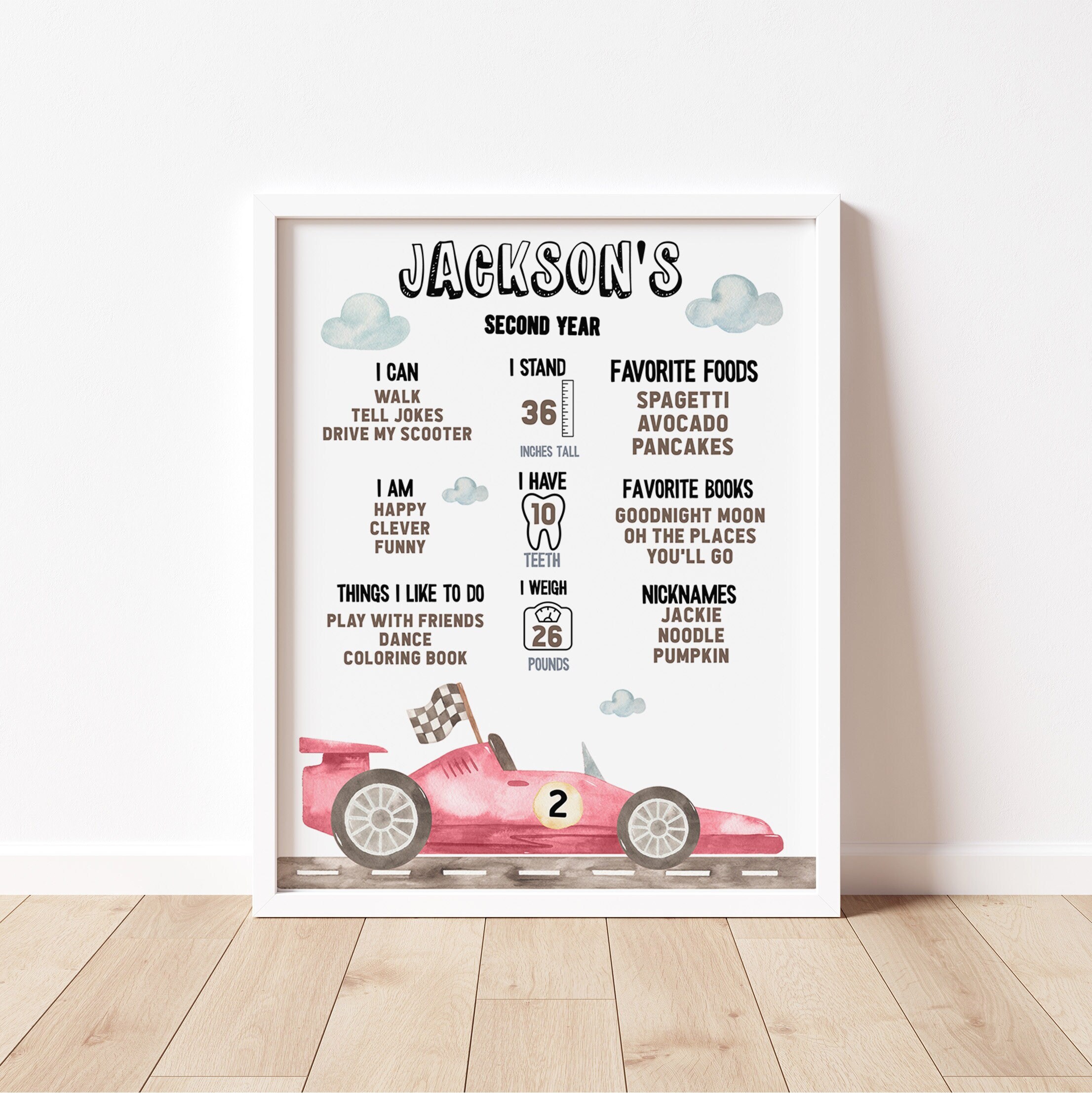 Race Car Milestone Board TWO FAST Birthday Stats Board - Etsy