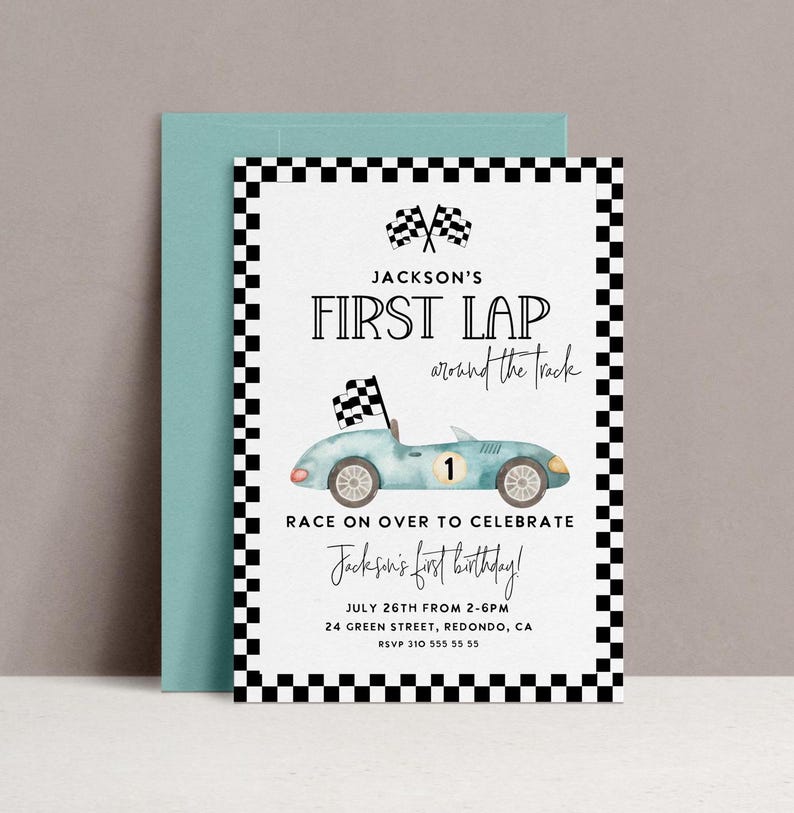 First Lap Race Car Birthday Coloring Page: Personalized Activity Mat ...