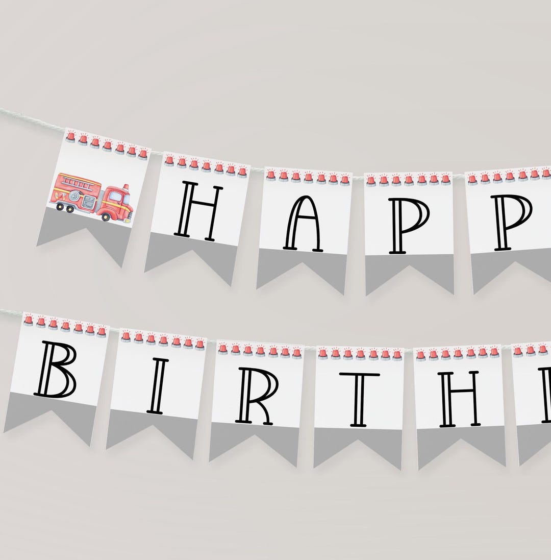 Editable Firetruck Banner, Fire Truck Bunting, Fire Truck Birthday ...