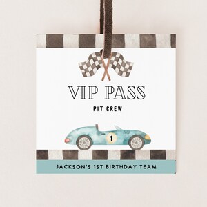 Race Car VIP Pass, Pit Crew Tag, Favor Tags, Race Car Invite, Boy ...