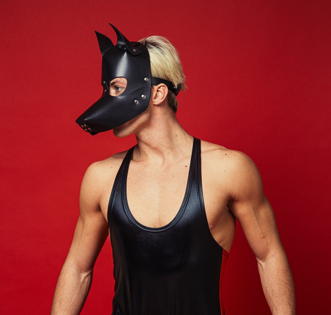 Leather Dog Mask for Humans Pup Play Hood Black Dog Leather - Etsy