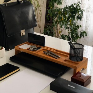Wooden Desk Organizer , Desktop, Desk, Phone , Pen , Notebook,diary ...
