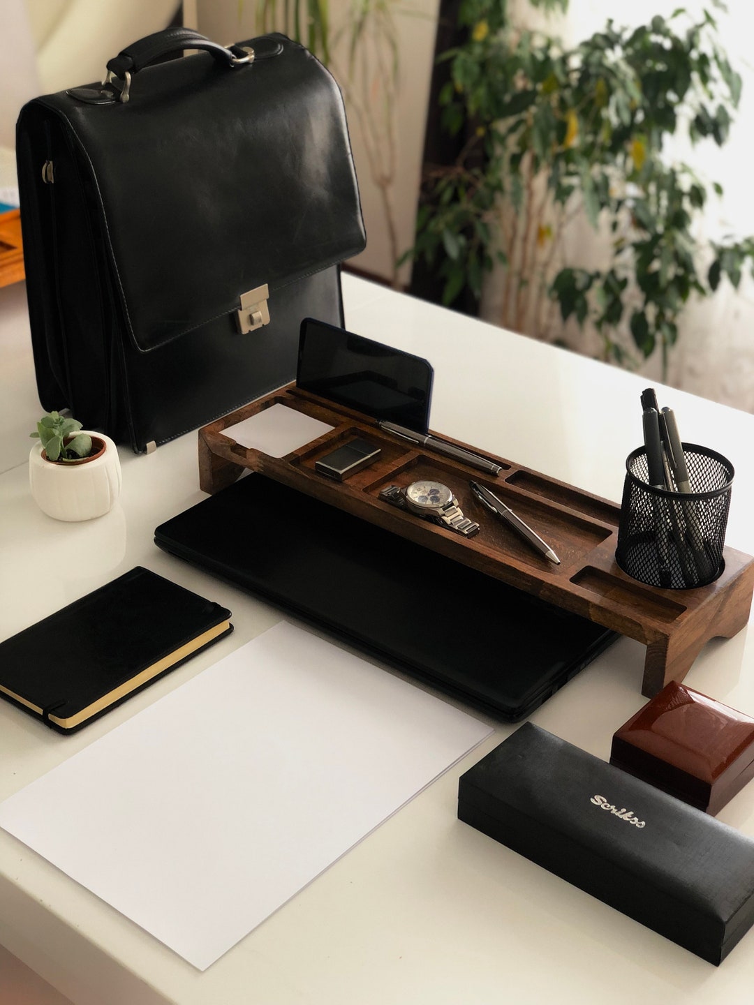 Wooden Desk Organizer , Desktop, Desk, Phone , Pen , Notebook,diary ...