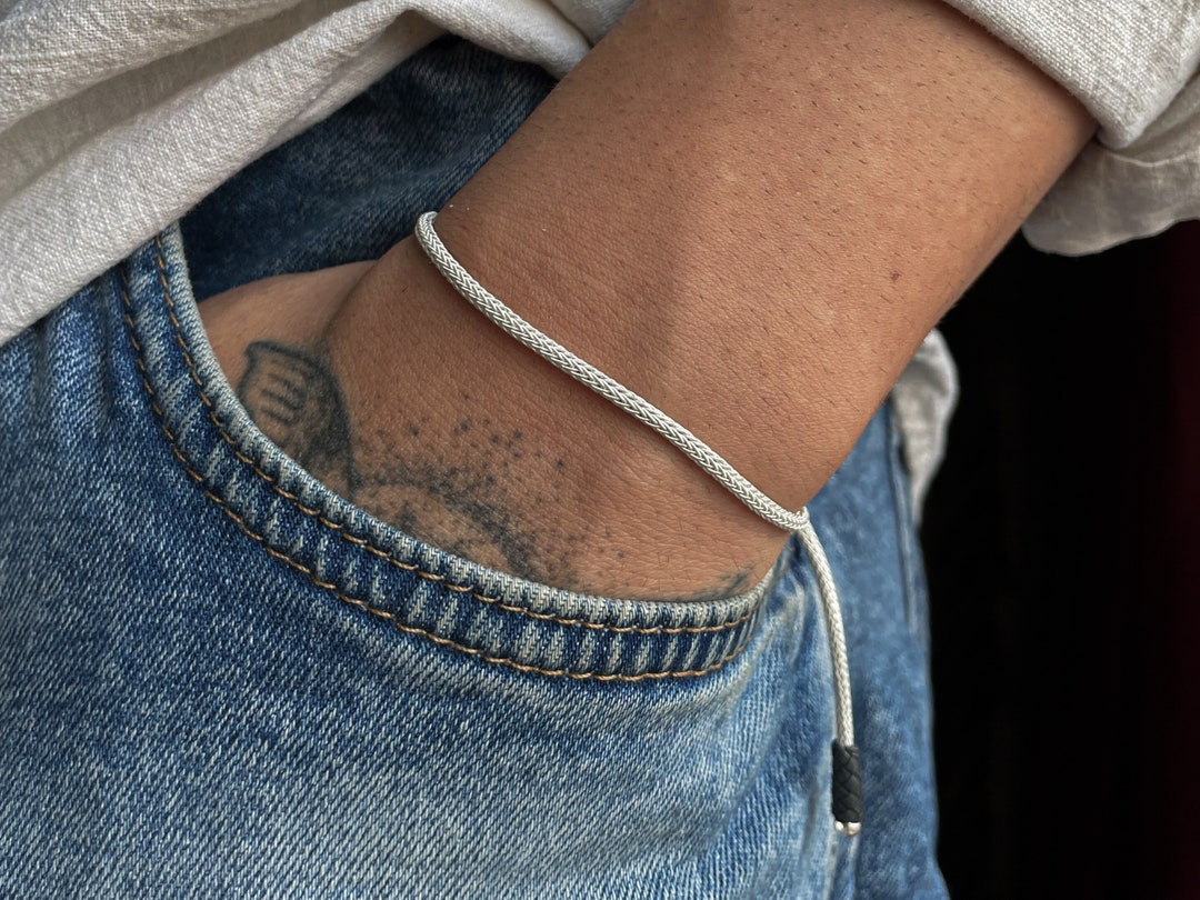 999 Silver Handmade Chain Bracelet ๑ Braided Silver Jewelry ๑ White Men ...