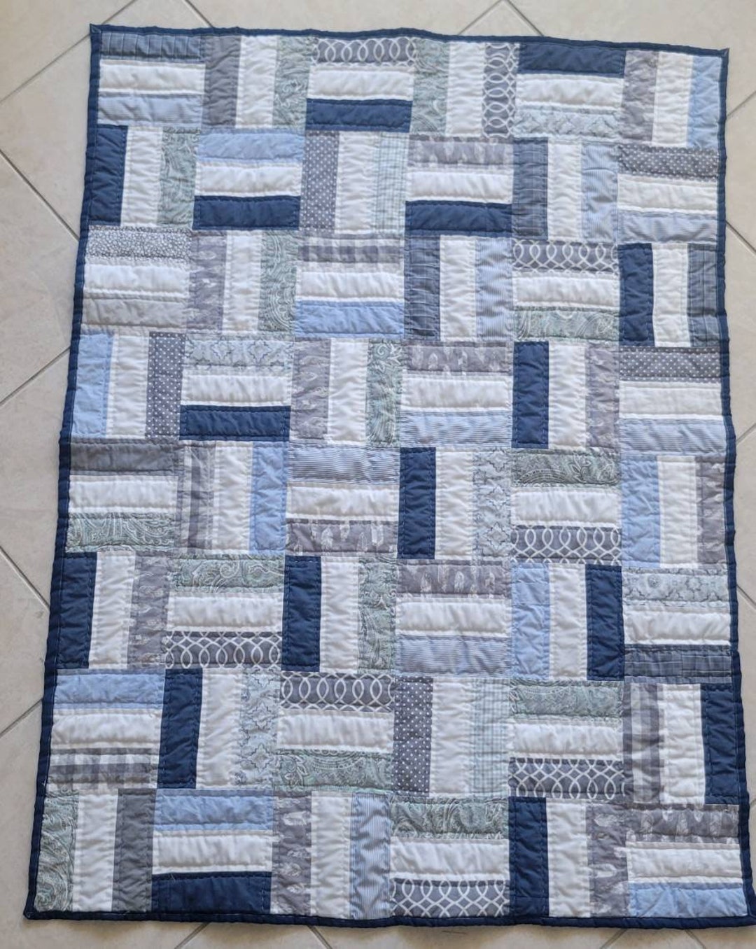 HAND QUILTED Lightweight Quilt blue Gray White Baby Size - Etsy
