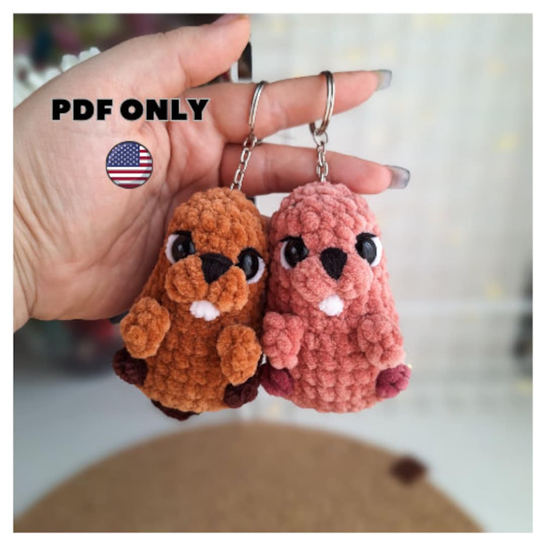 Crochet Plush Keychain Beaver Pattern, Kawaii Keychain Plush Pattern ...