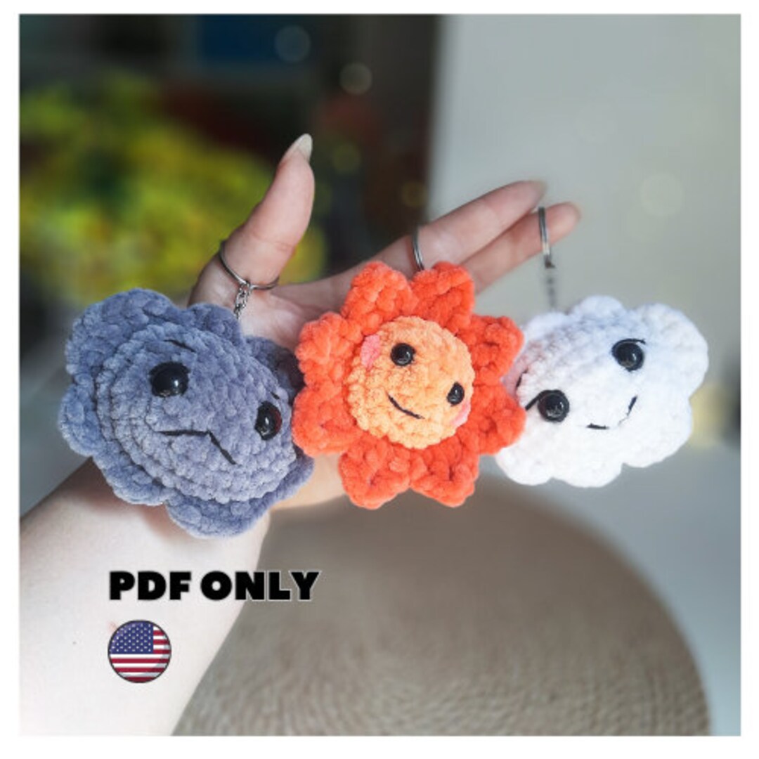 Crochet Keychain Sun and Cloud, Plush Kawaii Keychain, Plush Pattern ...