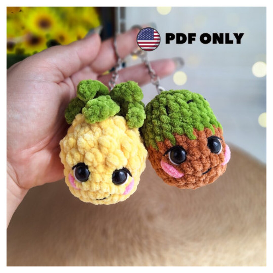 Crochet Plush Keychain Pineapple and Kiwi, Crochet Fruit Kawaii ...