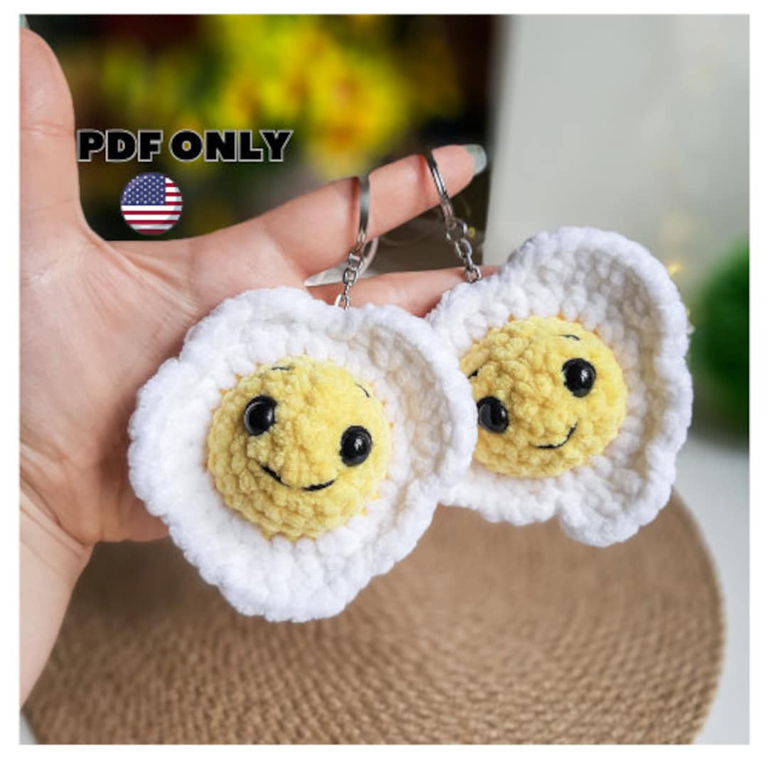 Crochet Keychain Fried Eggs, Plush Kawaii Keychain, Miniature Food ...