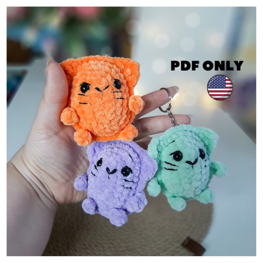 Cat Crochet Keychain Pattern, Kawaii Cat Plush Keychain, Cute Crochet ...
