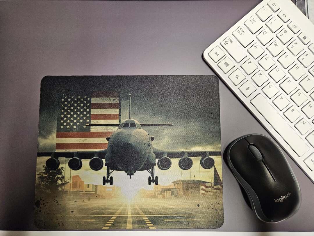 C-130 Airplane Mousepad With American Flag Background | Patriotic ...