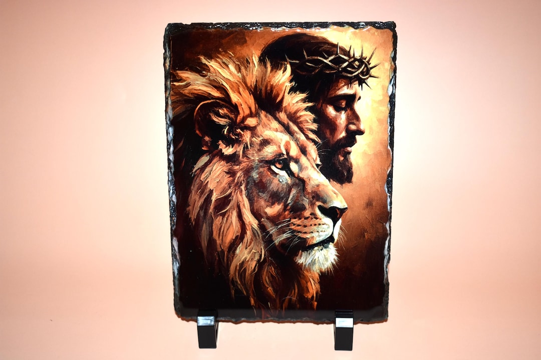 Jesus and Lion of Judah Slate Plaque | Christian Home Decor, Easter ...