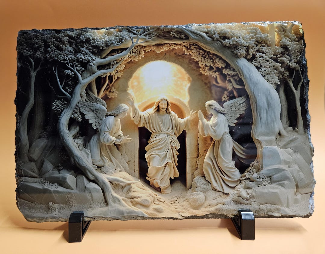 Jesus Rising Tomb Resurrection Plaque Christian Holiday, Easter Decor ...
