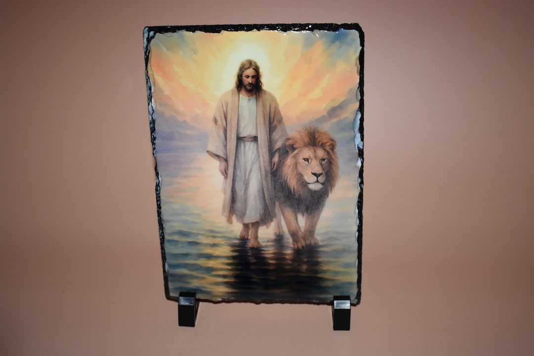 Jesus and Lion Slate Plaque | Christian Home Decor - Easter Gift - Etsy