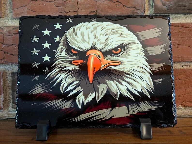 Patriotic Bald Eagle With American Flag on Slate - Etsy