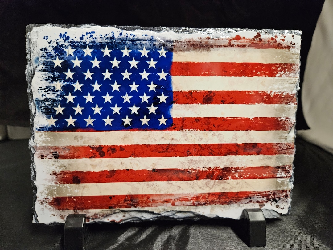 Vintage United States of America Flag on Slate - Etsy
