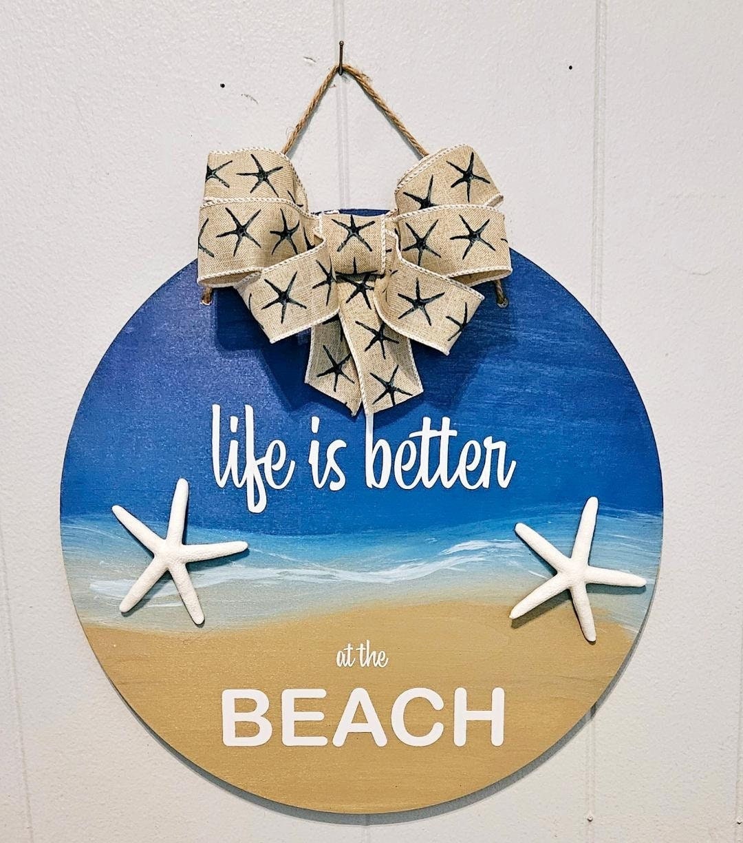 Hand Painted Beach Sign: Coastal Starfish Wood Wall Hanging - Etsy