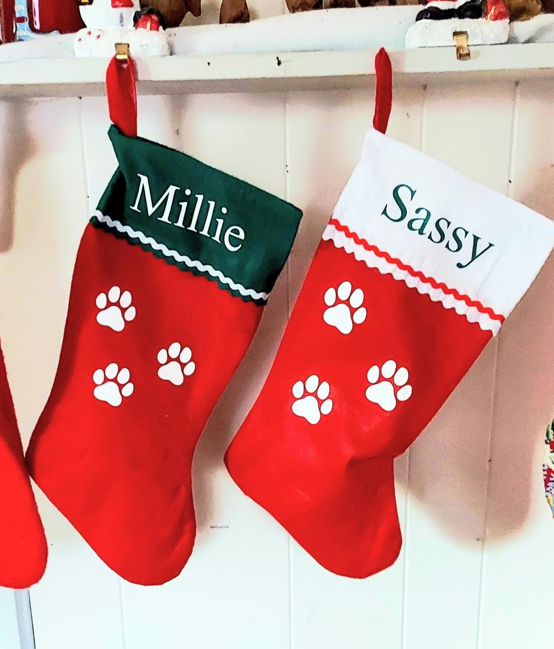 Personalized Cat Christmas Stocking With Paw Prints and Custom Name - Etsy