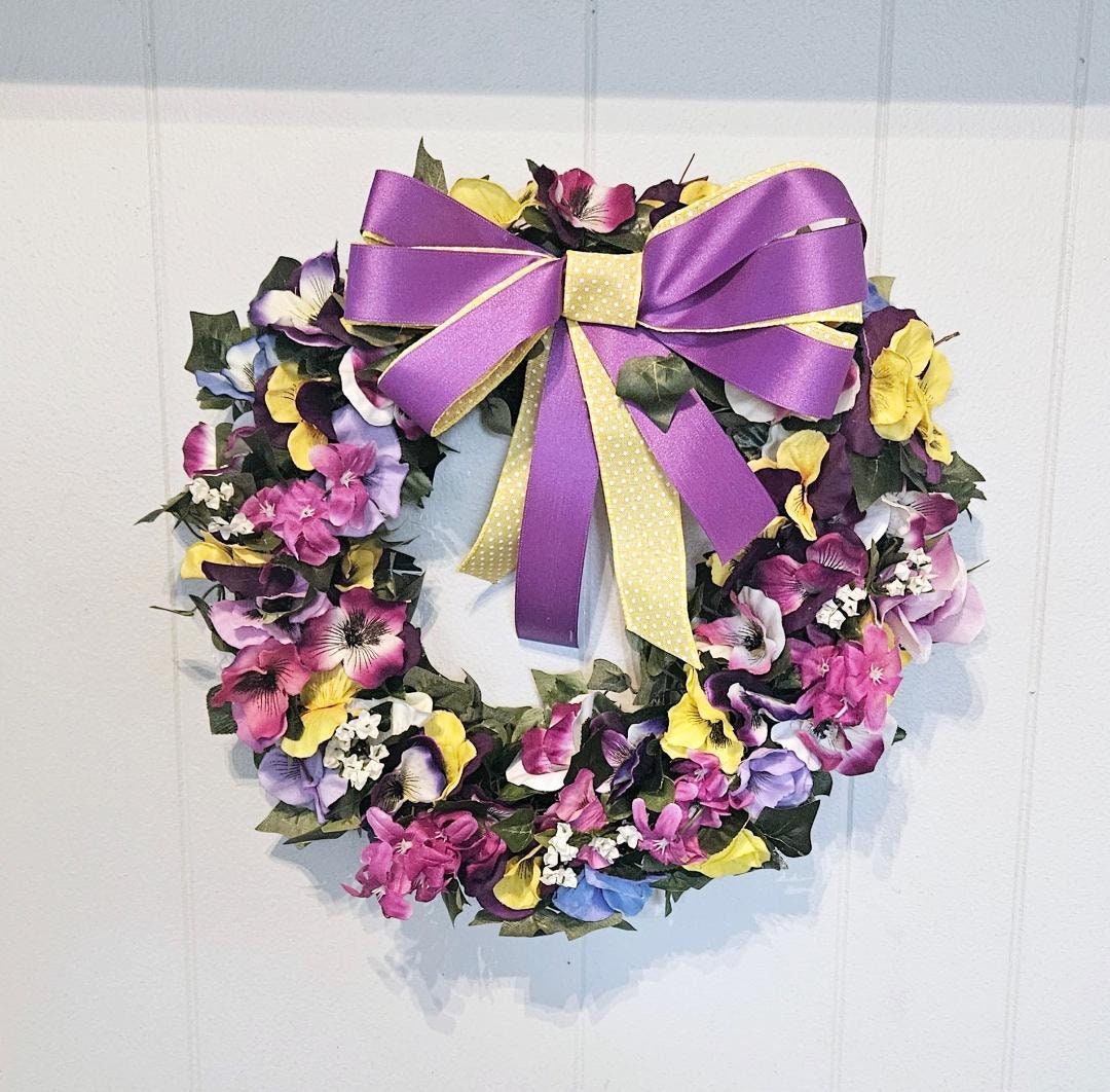 Spring Summer Pansy Wreath, Floral Wreath for Front Door, Everyday ...