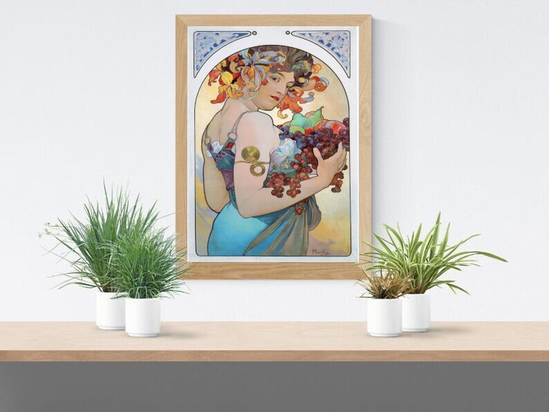 Fruit Alphonse Mucha Art Nouveau Printable Vintage Poster Retro Home ...