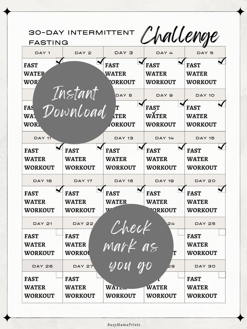 Intermittent Fasting 30 Day Challenge - Easy Printable Download to ...