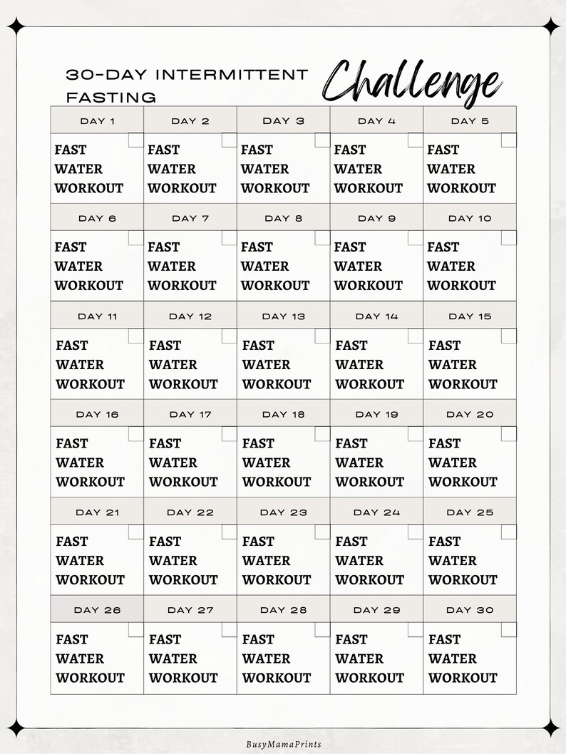 Intermittent Fasting 30 Day Challenge - Easy Printable Download to ...