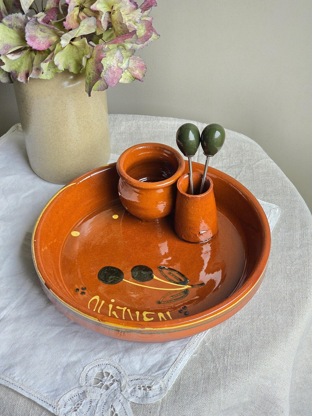 Vintage Terracotta Ceramic Olive Plate Made in France. Unique Design ...