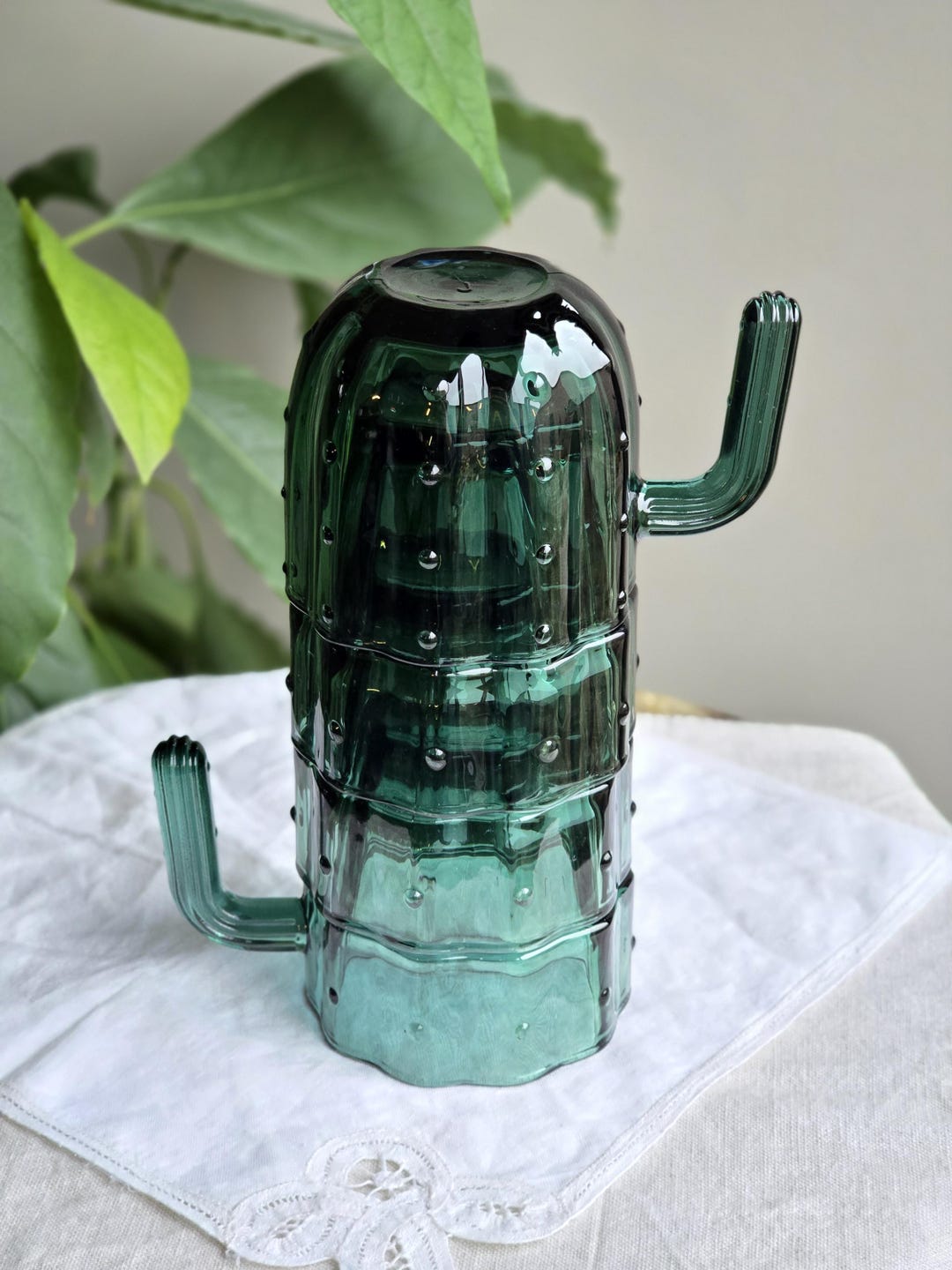 Set of 4 Green Cactus-shaped Glass Cups. Versatile Set of Green Glass ...