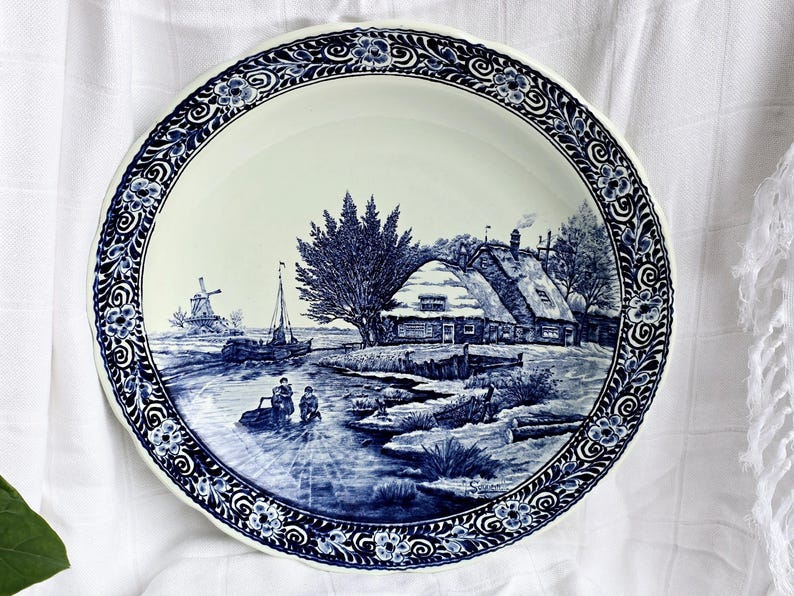 Vintage LARGE Delft Blue Wall Plate by BOCH Royal Sphinx Maastricht, - Etsy